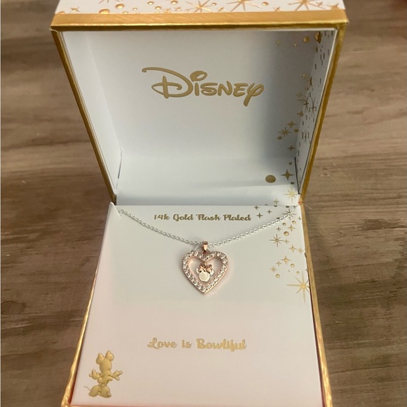 Disney | Jewelry | Disney Minnie Mouse Zirconia Heart Pendant Necklace ...